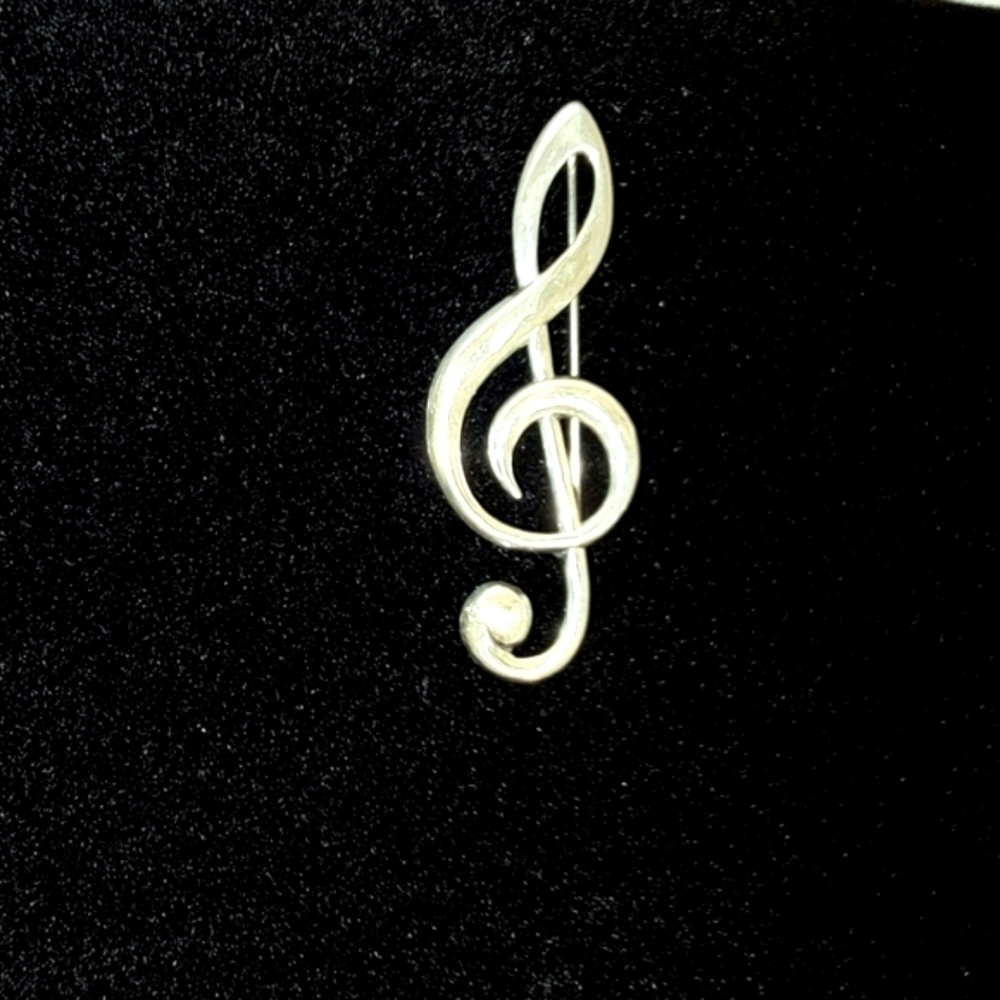 Vintage Beau Sterling Treble Clef Brooch Pin - Gem